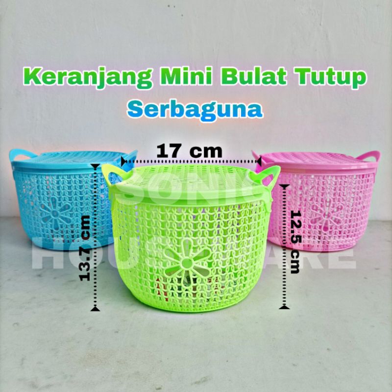 Jual Keranjang Mini BULAT Tempat Wadah Penyimpanan TUTUP Basket Sabun ...