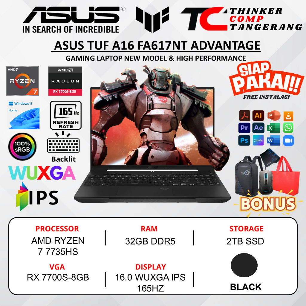Jual Gaming Laptop Asus Tuf A16 FA617NT ADVANTAGE Ryzen 7 7735HS 32GB DDR5 2TB RX 7700S-8GB ...