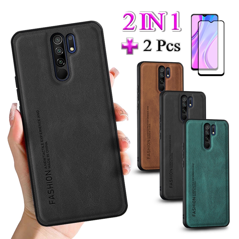 Jual 2 Dalam 1 Casing Redmi 9 Kotak Kulit Minimalis Dengan Film Keramik ...