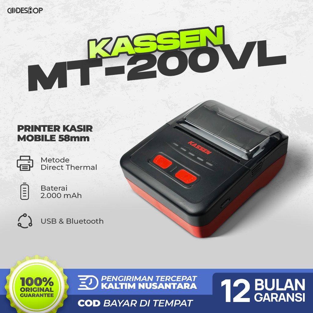 Jual Printer Thermal Kassen MT-200VL USB+Bluetooth Mini Mobile Portable Termal Cetak Kertas ...