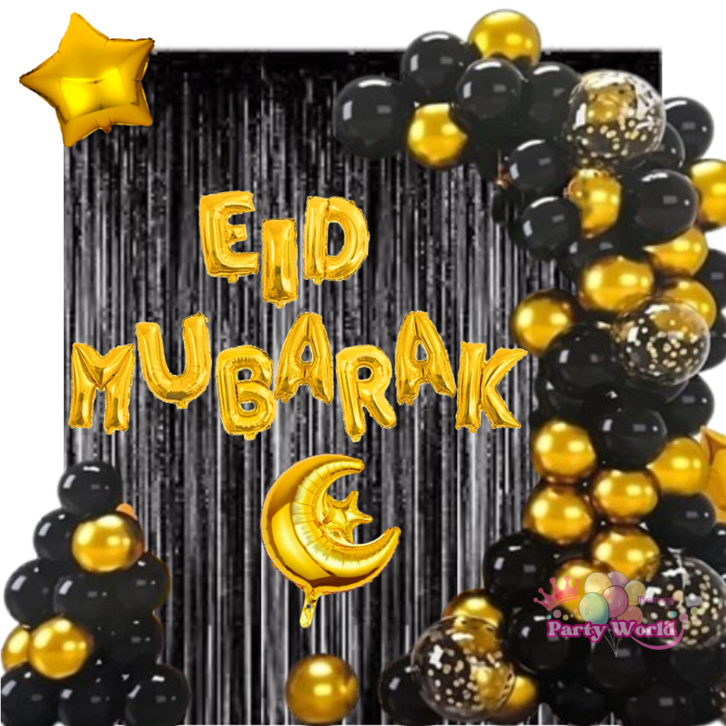 Jual Paket Dekorasi Eid Mubarak Balon Chrome Gold Metalik Hitam ...