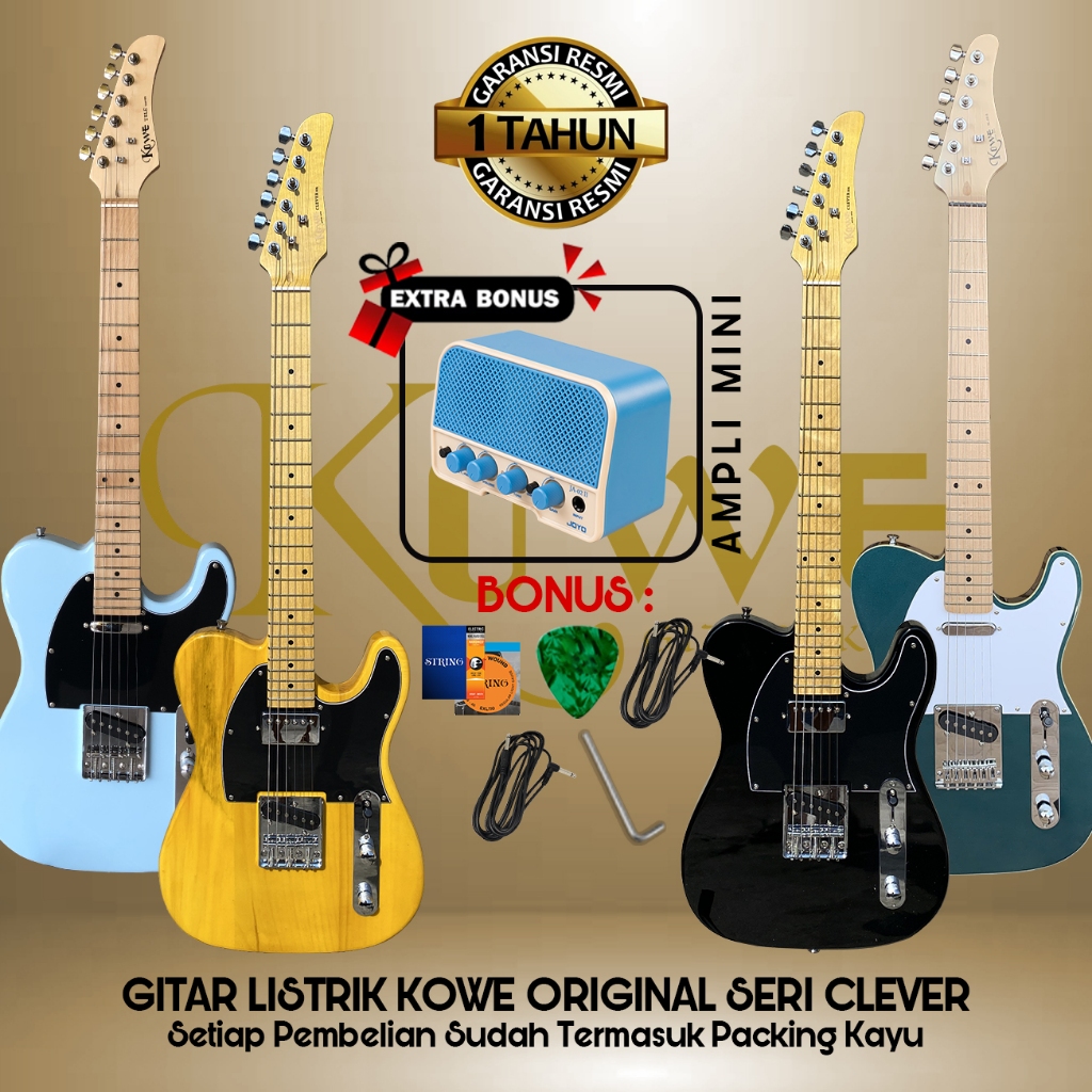 Jual Kowe Gitar Kita Elektrik Seri Clever Paket Bundling Ampli Mini ...