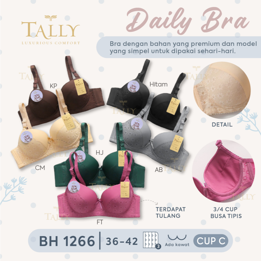 Jual Bh Bra Tally 1266 Cup B-C (36-42) Kait 3 Motif Busa Sedang Berkawat Ky | Shopee Indonesia