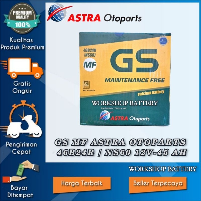 Jual AKI MOBIL TOYOTA AVANZA. RUSH. STARLET. VELOZ. GS MF ASTRA OTOPARTS NS60 / 46B24R 12V-45 AH ...