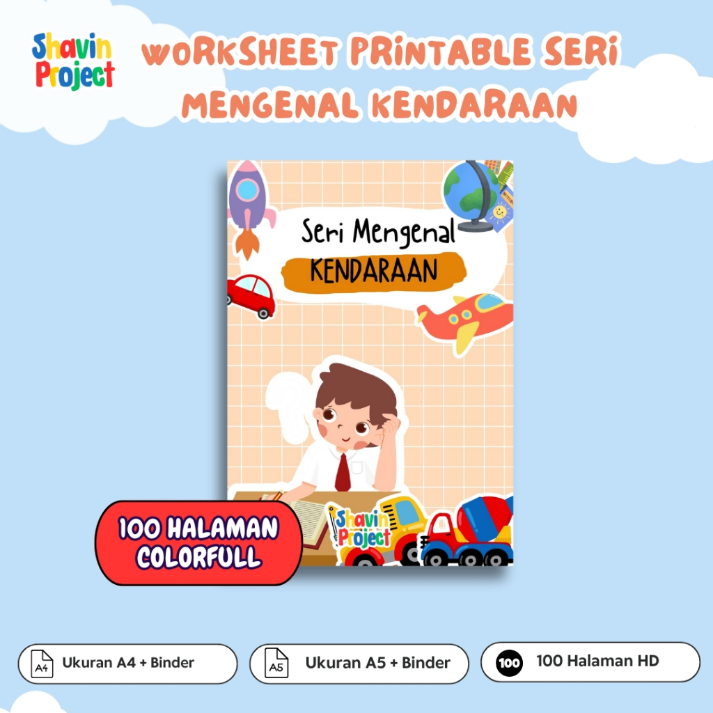 Jual 100 Halaman Printable Worksheet Buku Seri mengenal Kendaraan ...