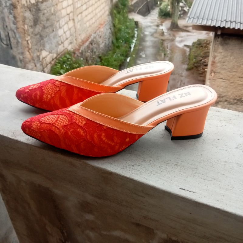 Jual Sepatu heels brukat wanita 5cm/slop pesta kondangan | Shopee Indonesia