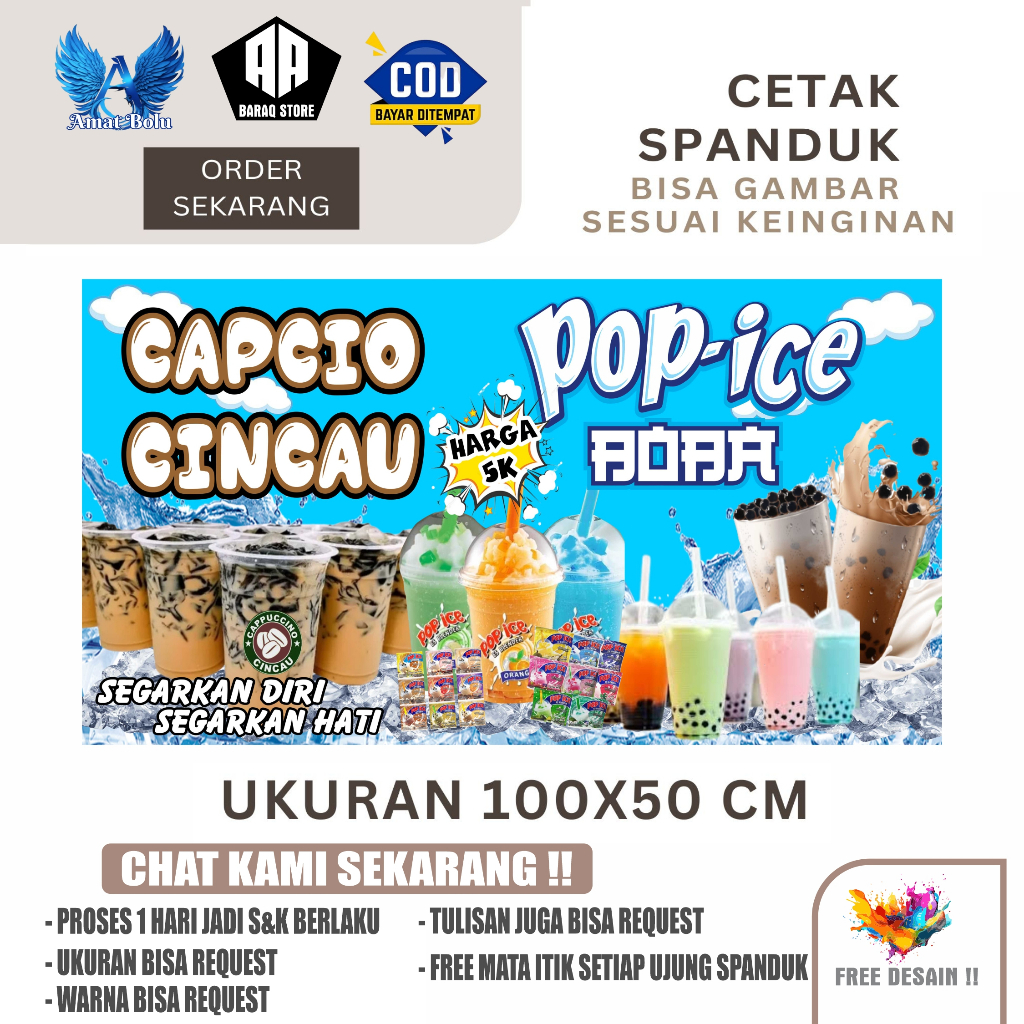 Jual Cetak Spanduk Banner Capcin & Pop Ice Boba Costom Desain | Shopee ...