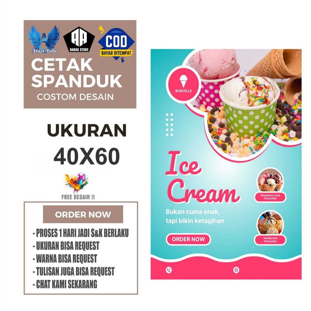 Jual Cetak Spanduk Banner ES CREAM CEMIL Costom Desain | Shopee Indonesia