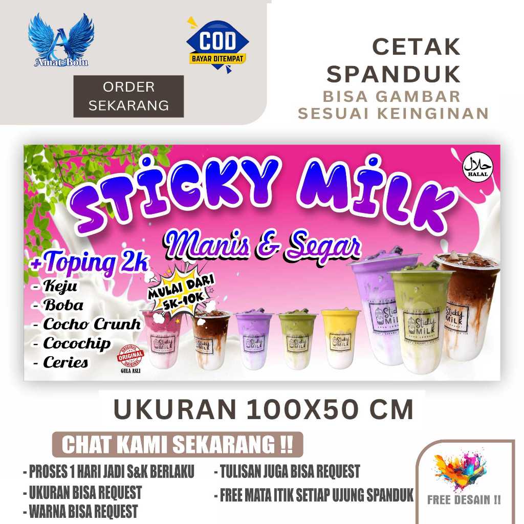 Jual Cetak Spanduk Banner Sticky Milk Aneka Toping Costom Desain ...