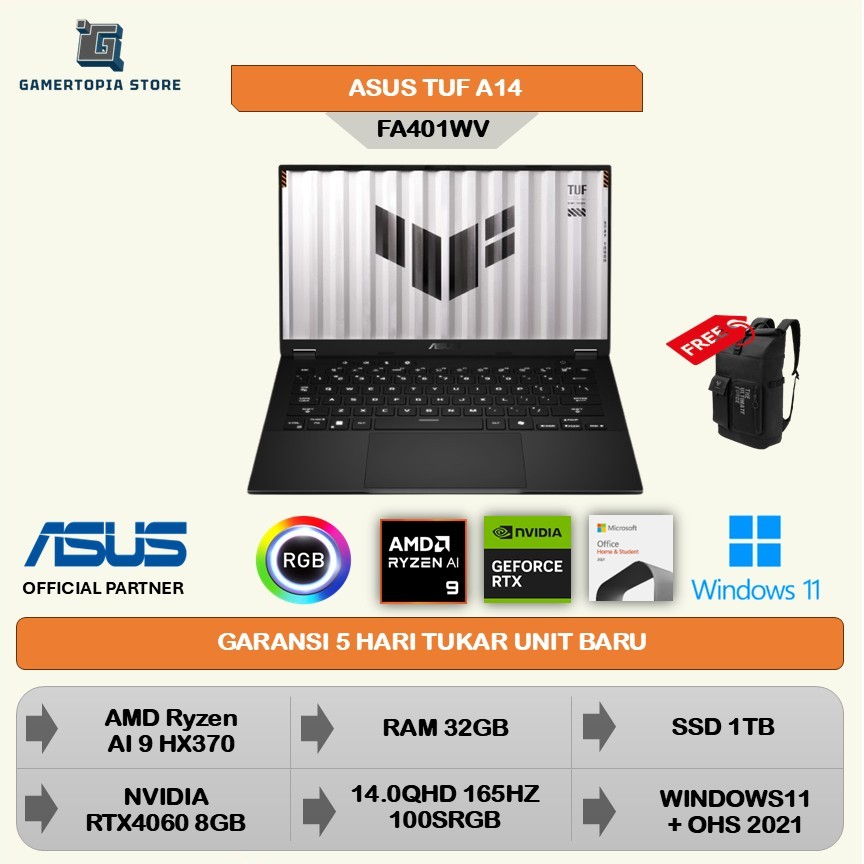 Jual Asus TUF Gaming AI A14 FA401WV Ryzen AI 9 HX370 RTX4060 8GB 1TB ...