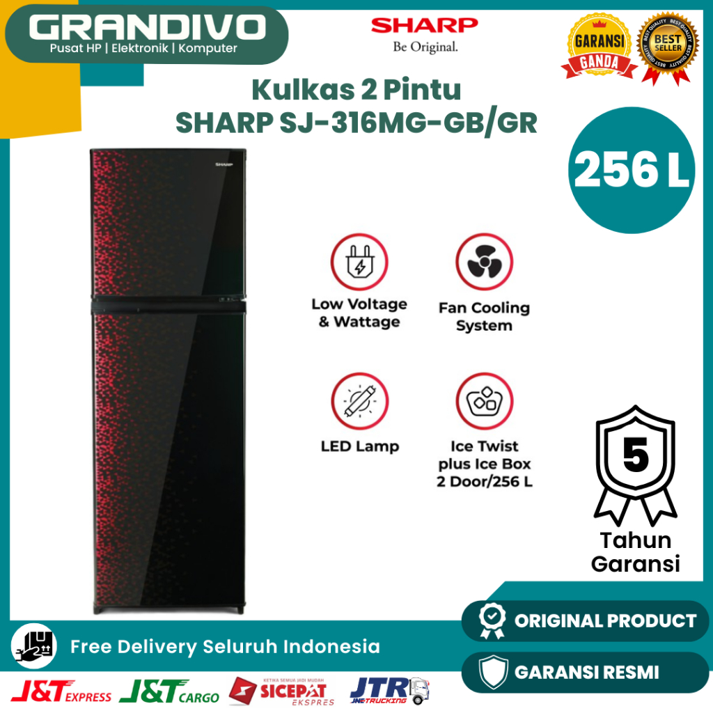 Jual Kulkas Sharp 2 Pintu 256 Liter SJ 316MGGB/316MGGR Tanpa Bunga Es ...