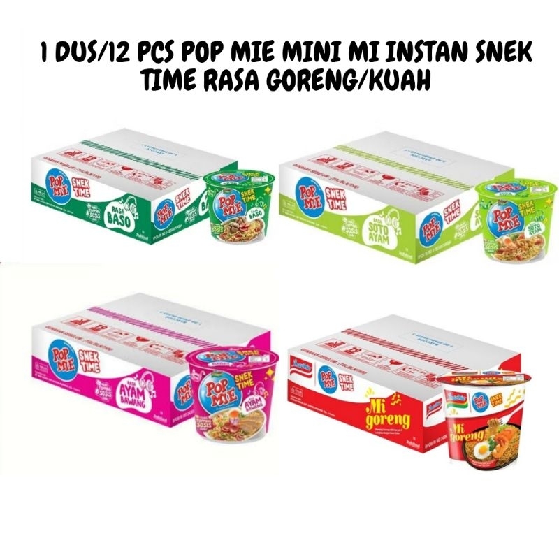 Jual 1 DUS/12 PCS Pop Mie Mini Mi Instan Snek Time Rasa Goreng Kuah ...
