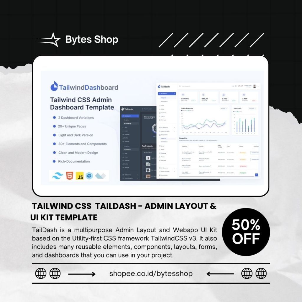 Jual Tailwind Css Taildash Admin Layout And Ui Kit Template Shopee