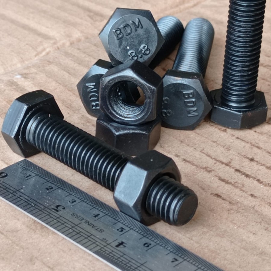 Jual BAUT MUR BAJA KUNCI 22 8.8 M14 X 60 (6CM) BAUD HTB M14X60 PANJANG 6CM 6 CM FULL DRAT HEXA ...