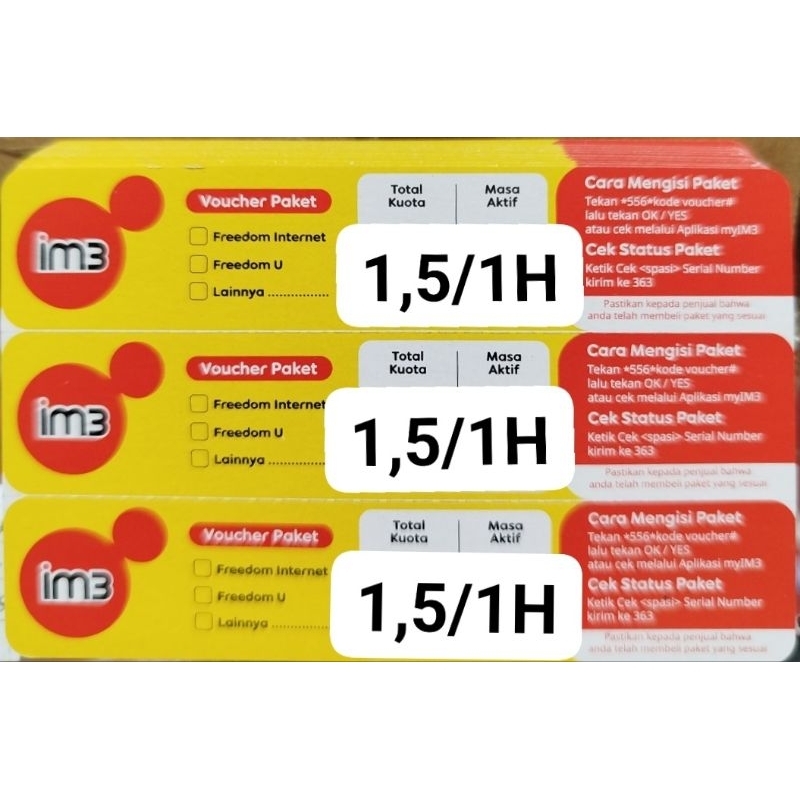 Jual voucher IM3 1,5GB / 1 Hari (isi 5 Pcs) | Shopee Indonesia