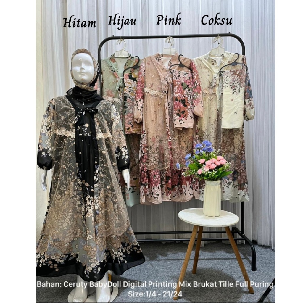 Jual Gamis Ceruty Renda Babydoll Motif Bunga Etnic Terbaru 2025 Anak ...