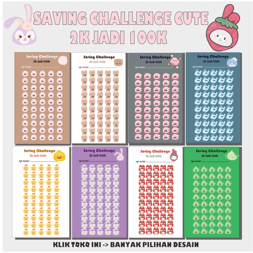 Jual Isi Binder A6 Saving Challenge cute 2k jadi 100k PART 01 Tebal / Kertas Menabung A6 / Loose ...