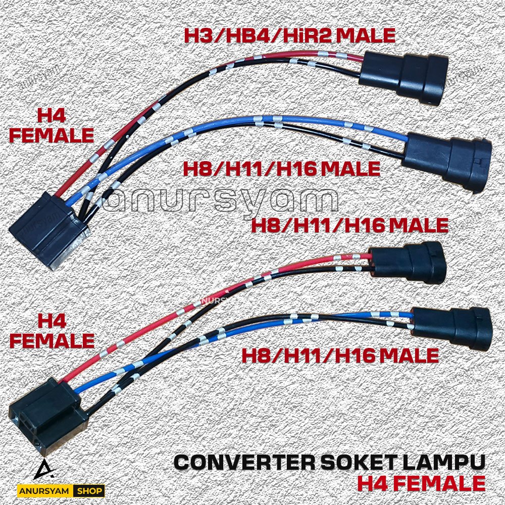 Jual Socket Converter H4 Female to HB3 H11 HB4 - Adaptor Konverter ...