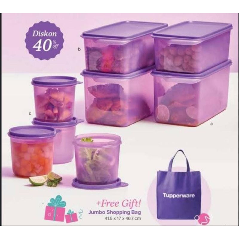 Jual ORIGINAL TUPPERWARE WADAH/ KONTAINER FRESHIAN UNGU 8PC/ ONE TOUCH ...