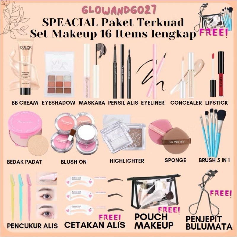 Jual KOSMETIK MAKEUP 16 ITEMS | SET MAKEUP LENGKAP 16 ITEMS SET MAKEUP ...