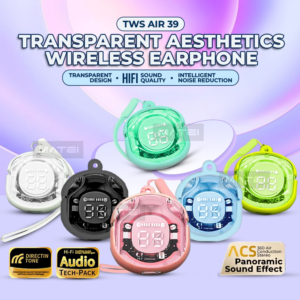 Jual Matei COD Headset Bluetooth AIR39 Earphone In Ear Headset 10D Bass ...