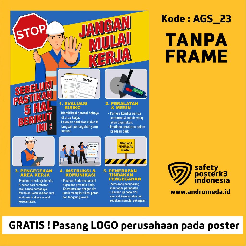 Jual Safety Poster Slogan K3 Jangan Mulai Bekerja Sebelum Memastikan 5 ...