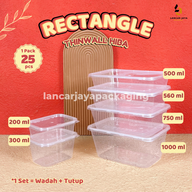 Jual HIBA Thinwall Rectangle Kotak Makan Plastik Persegi Panjang Wadah Makan 200 300 500 650 750 ...