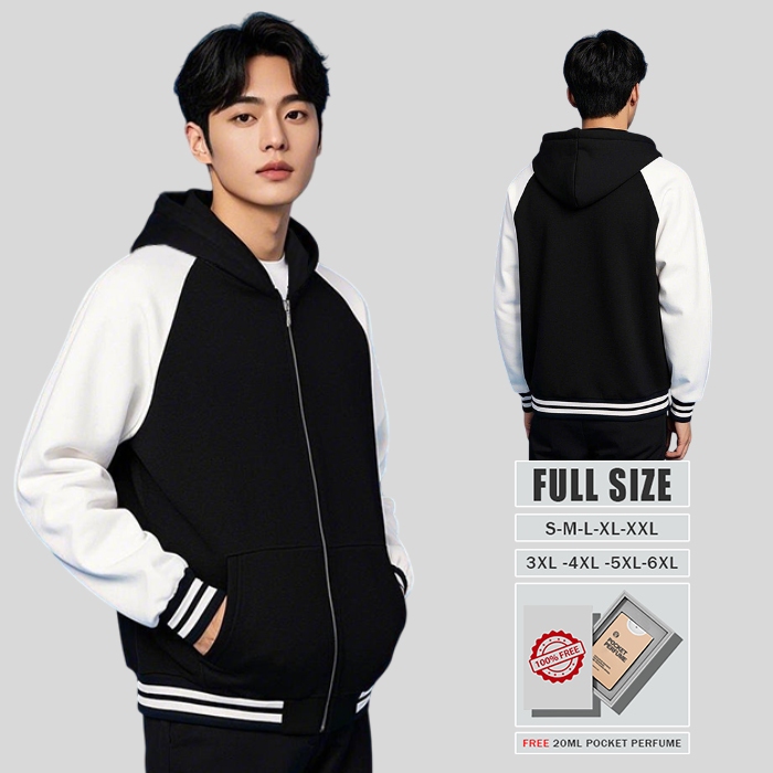 Jual jaket pria jumbo hoodie oversize full size S-6XL HITAM PUTIH ...