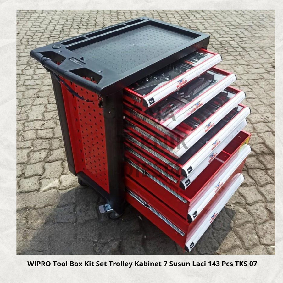 Jual Tool Box Trolley Kabinet + Tool Kit Set 7 Laci Drawer Susun 143 Pcs TKS 07 TKS07 WIPRO ...