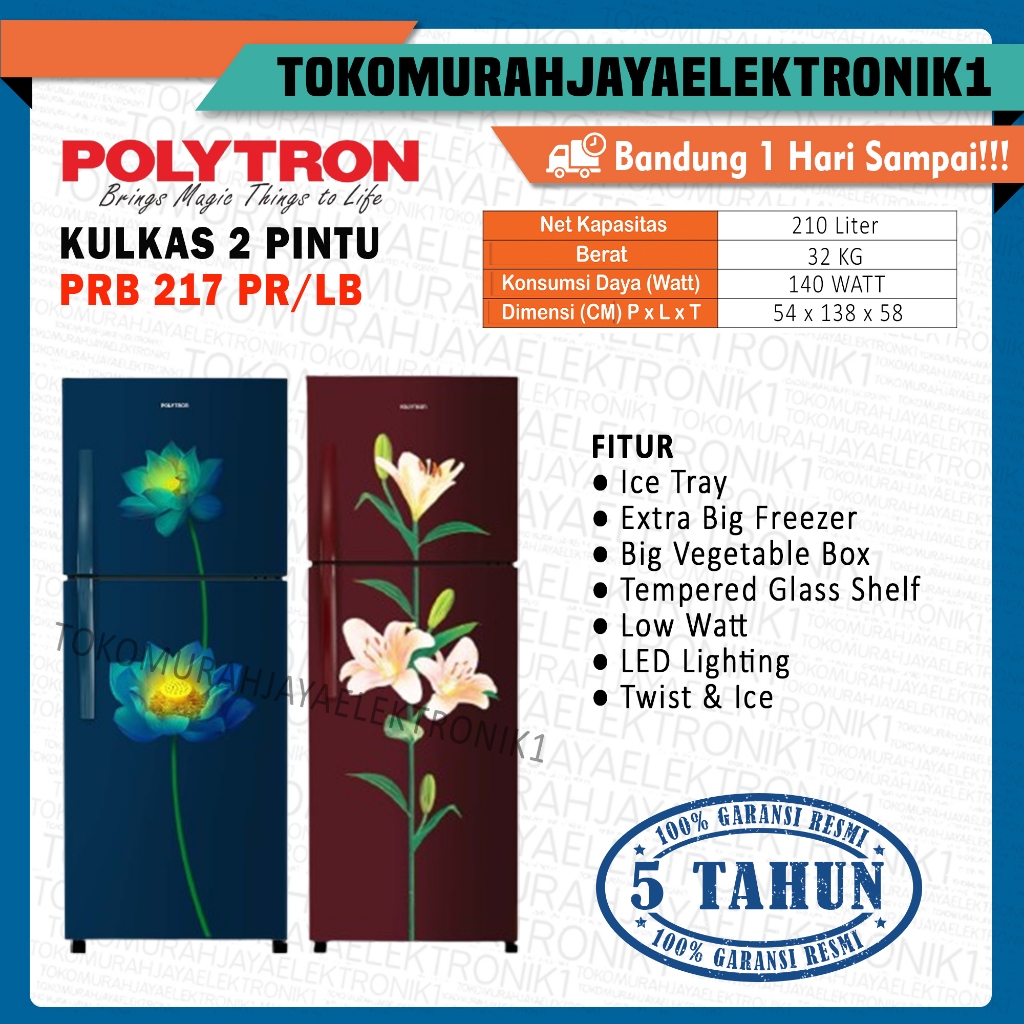 Jual Kulkas 2 Pintu POLYTRON Metallic Series 210 Liter PRB 217 PR/LB ...