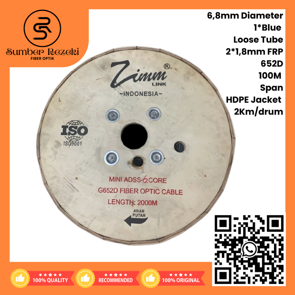 Jual Kabel Mini ADSS Span 100 Meter 6/12/24 Core G652D 2KM/4KM ...