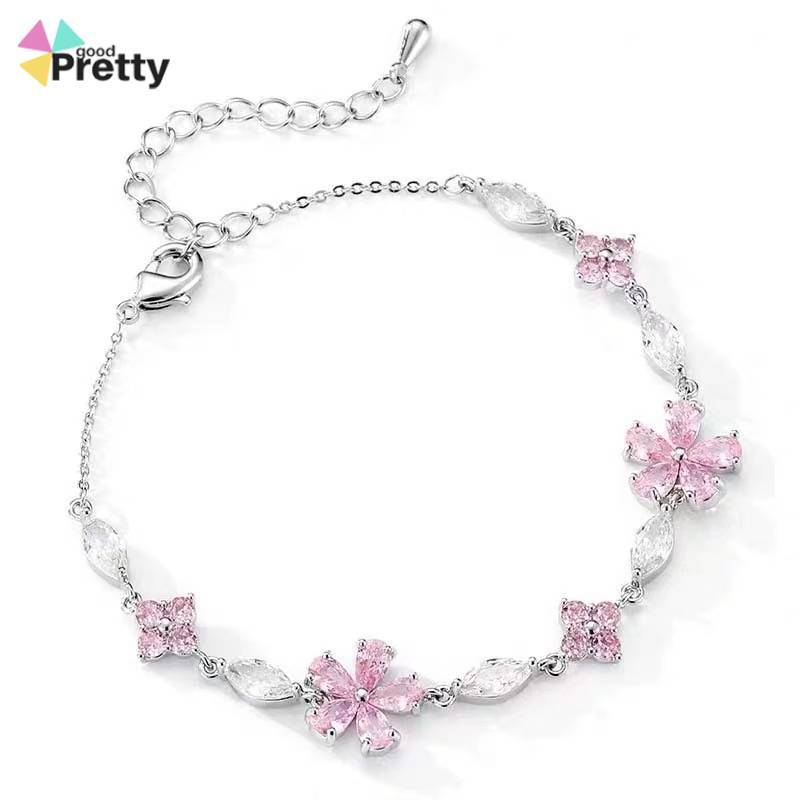 Jual COD Gelang Bunga Sakura Merah Muda Gelang Semanggi Empat Daun ...