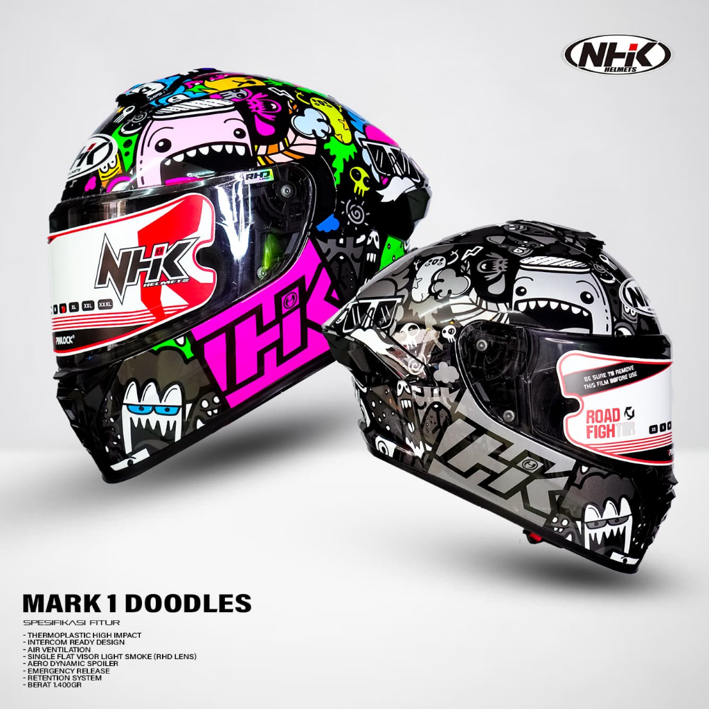 Jual NHK MARK 1 DOODLES BLACK BLUE RHD SINGLE VISOR ORIGINAL NHK ...