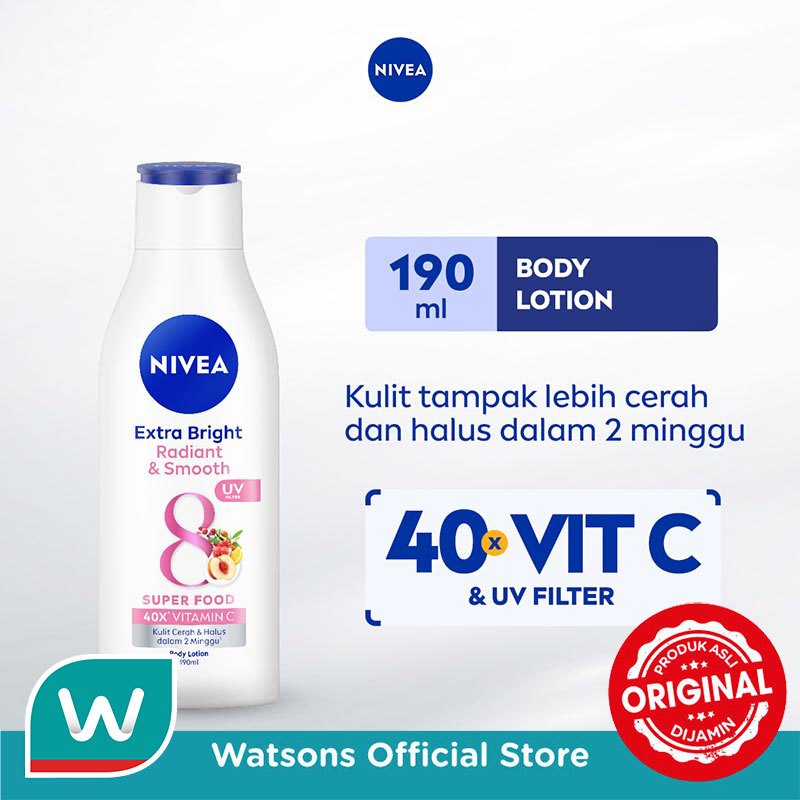 Jual Nivea Body Lotion Extra Bright Radiant & Smooth UV Filter 190ml | Shopee Indonesia