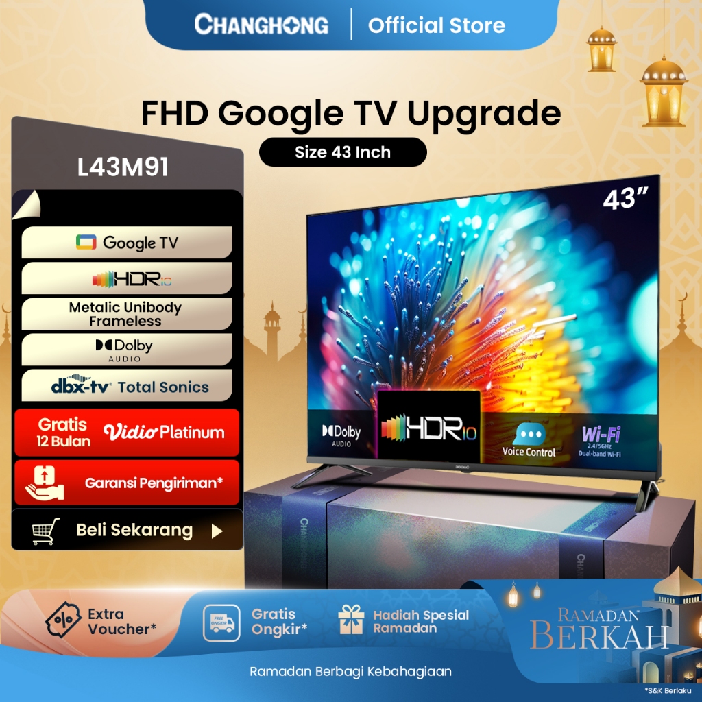 Jual Changhong Google TV 43 inch FHD Dolby Audio Google Play Netflix ...