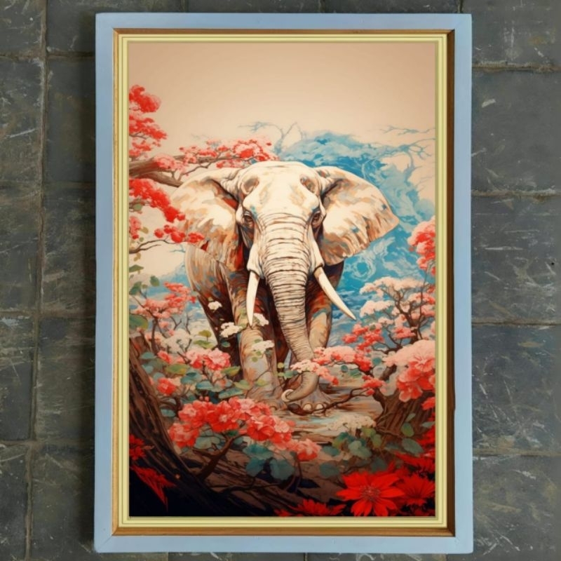 Jual hiasan dinding lukisan cetak gajah estetik plus figura ukuran 80* ...