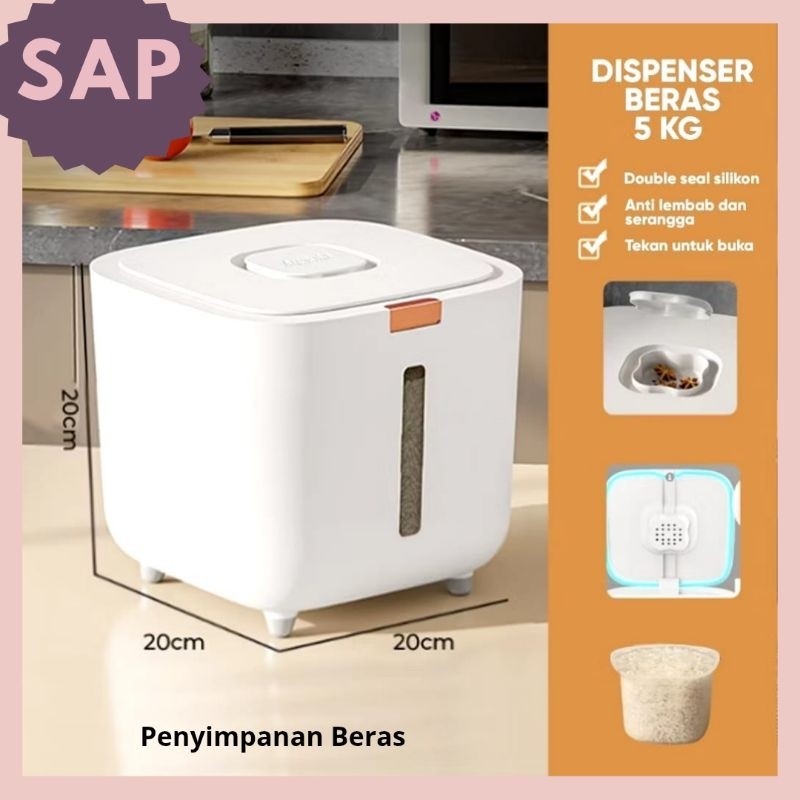 Jual Dispenser Beras 5KG 10KG /Tempat Beras Serbaguna Rice Bucket anti ...
