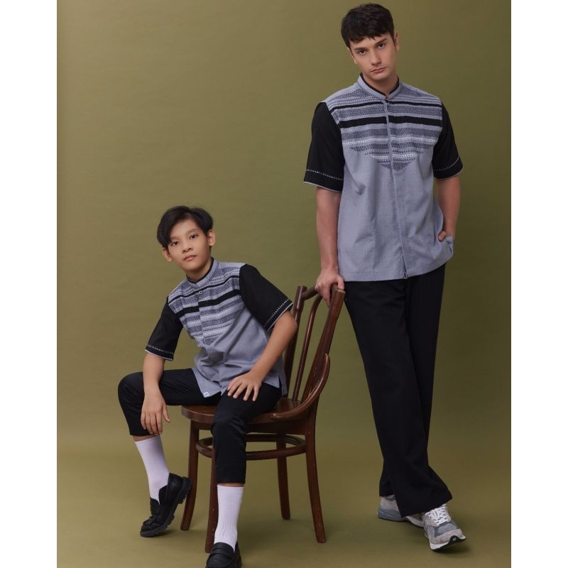 Jual AL-ACHWAN KENZIE GREY MIX BLACK BAJU KOKO COUPLE AYAH & ANAK ...