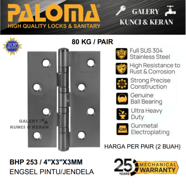 Jual PALOMA BHP 253 Engsel Pintu Jendela Rumah Aluminium Kayu 4"X3"X3MM ...