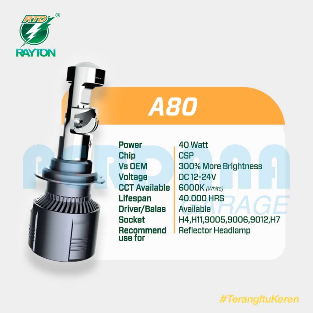 Jual Bohlam Lampu Utama dan Foglamp LED H4, H11. HB3, HB4, H7, HIR2 A80 80 Watt RTD Rayton ...