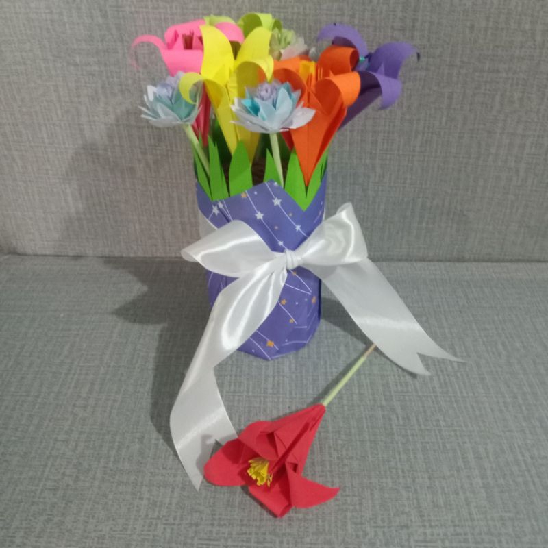 Jual PAPER CRAFT Origami BUCKET BUNGA bertangkai daun hiasan dekorasi ...