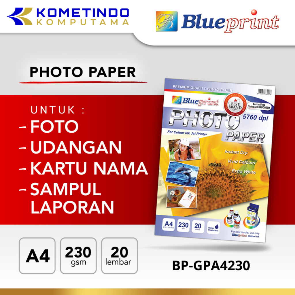 Jual BP-GPA4230 Kertas Foto A4 BLUEPRINT Glossy Photo Paper 230 GSM A4 ...