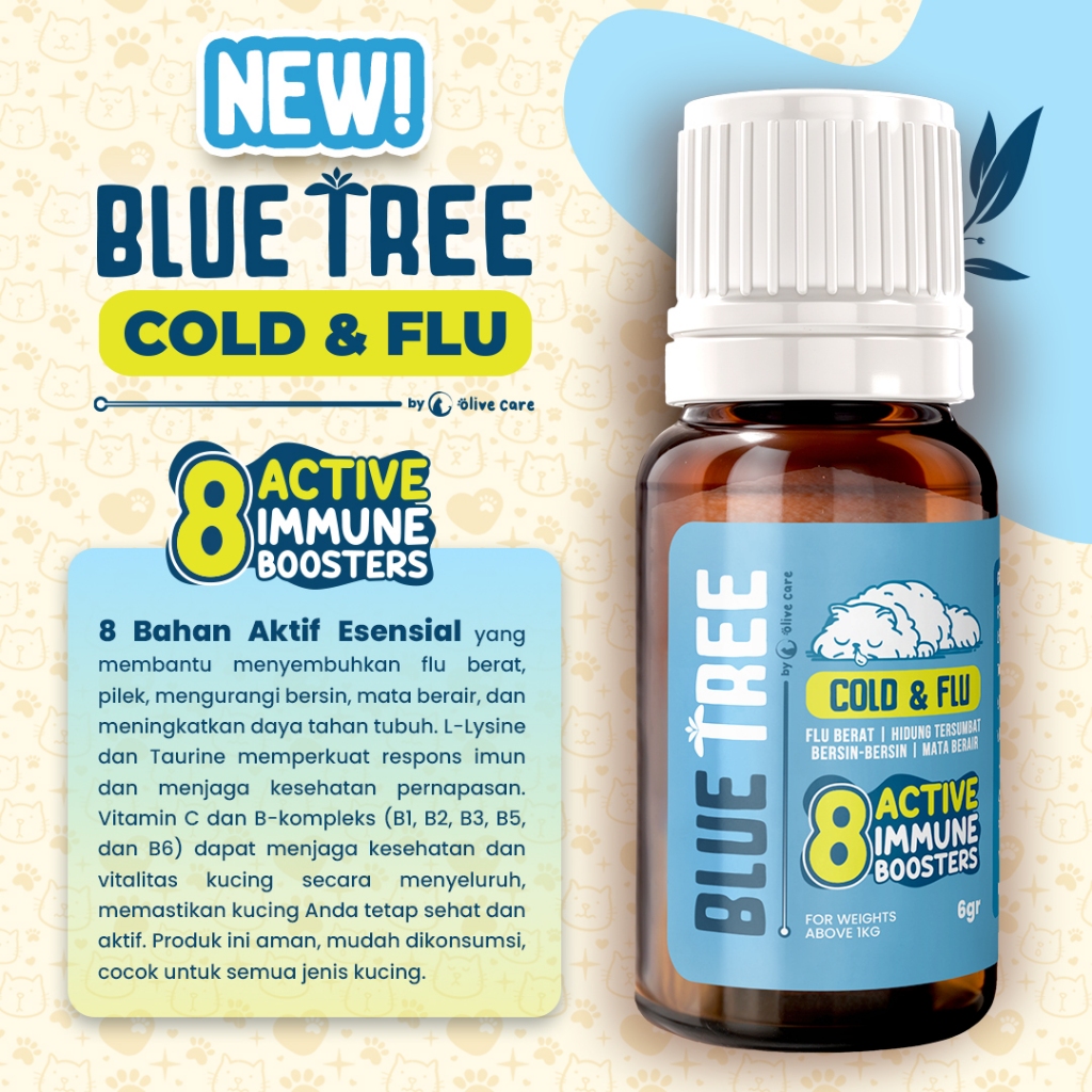 Jual Olive Care Vitamin Obat Kucing BLUE TREE Cold & Flu dengan 8 Bahan ...