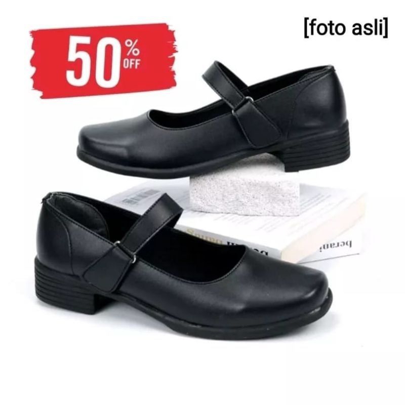 Jual Sepatu Pantofel Wanita Hitam Hak 3 Cm Sepatu Cewek Sekolah Kantor ...