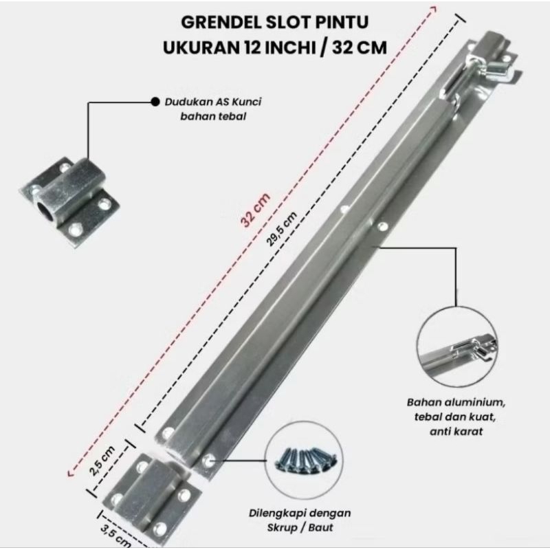 Jual grendel slot, 32cm, grendel pintu, grendel jendela | Shopee Indonesia