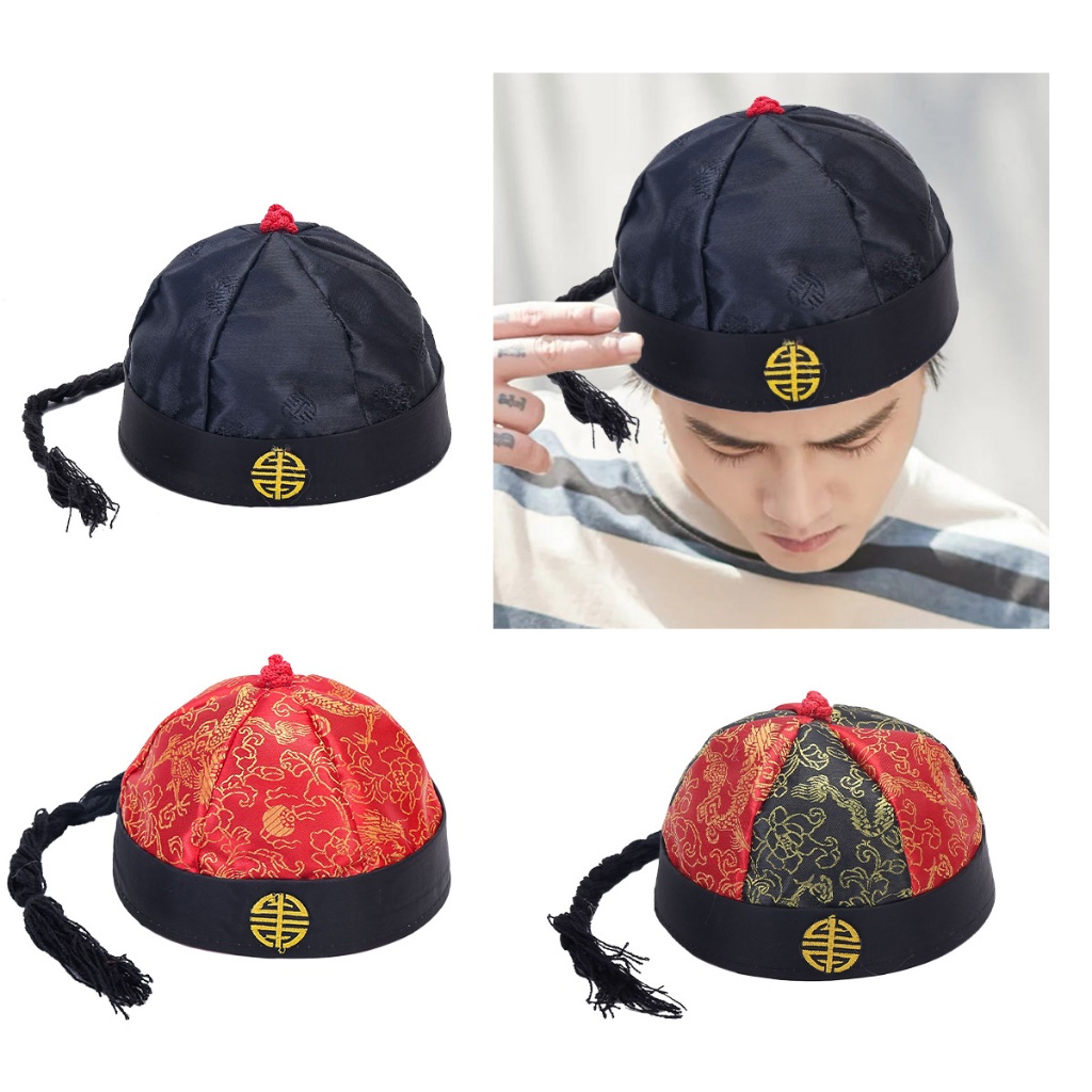 Jual Hitam dan Merah topi ekor rambut Topi Cheongsam topi kaisar china ...