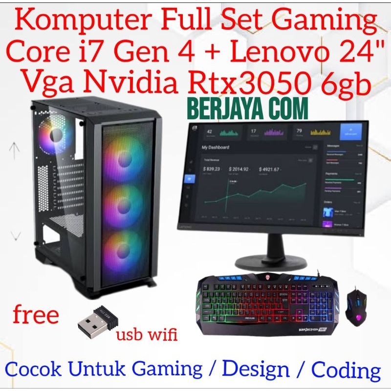 Jual Full Set Core i7 gen 4 - Vga Nvidia Geforce Rtx3050 6gb - Led Lenovo 24" - 16gb Ram - 1tb ...