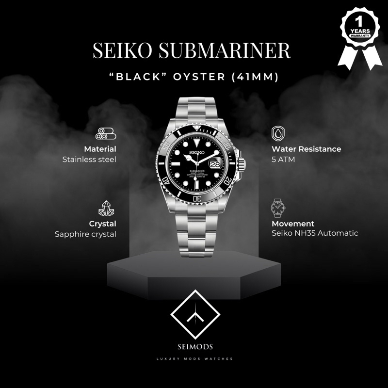 Jual Jam Tangan Seiko Mod Marine Master Oyster NH35 Automatic Black Submariner | Shopee Indonesia