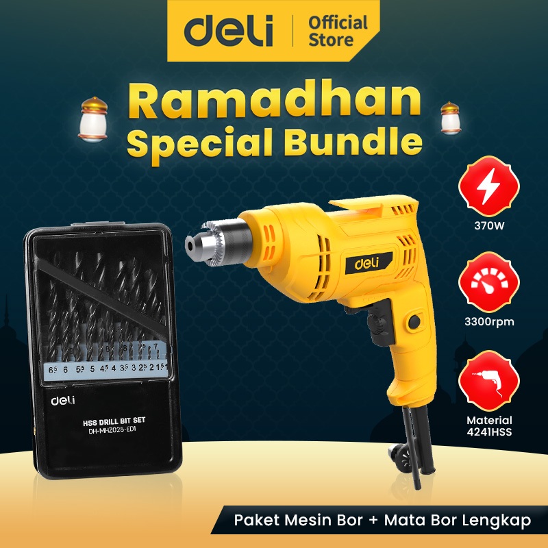 Jual Deli Mesin Bor 370 Watt dan Drill Bit Set 25 Pcs Lengkap / EDL ...