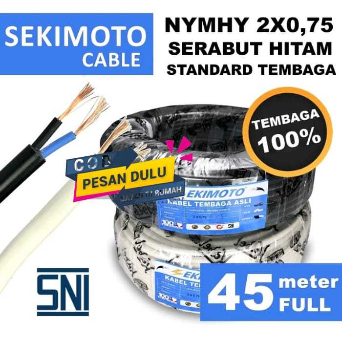 Jual Kabel Listrik NYMHY NYYHY (Serabut) 2x0.75 2 x 0,75 mm 50 Meter Merk SEKIMOTO Kualitas SNI ...